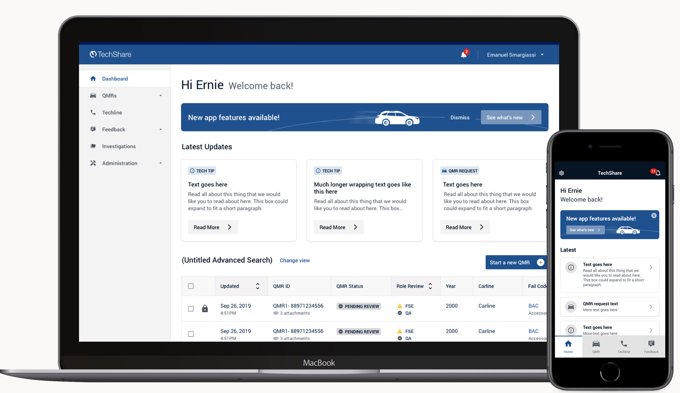 Images showing the Subaru Dashboard screen on a laptop and on a mobile ...