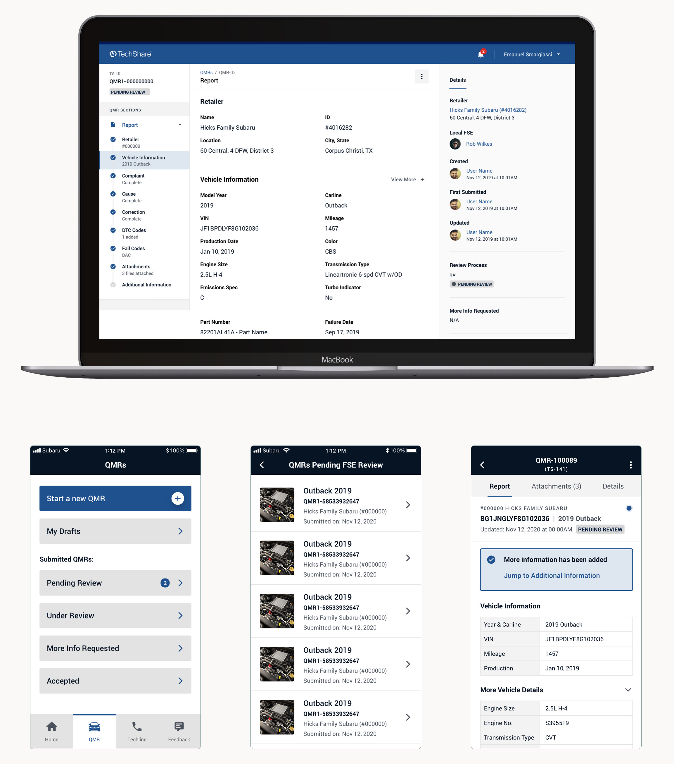 Subaru desktop application for managing and reviewing QMRs.